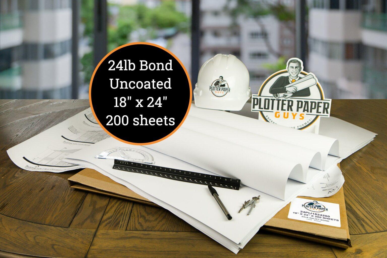 24 lb Inkjet Uncoated Bond Paper - 18" x 24" (200 sheets) - Plotter ...