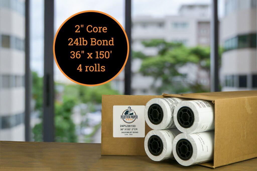 24 lb. CAD Inkjet Presentation Bond Paper - 36" x 150' Roll; 4 rolls ...
