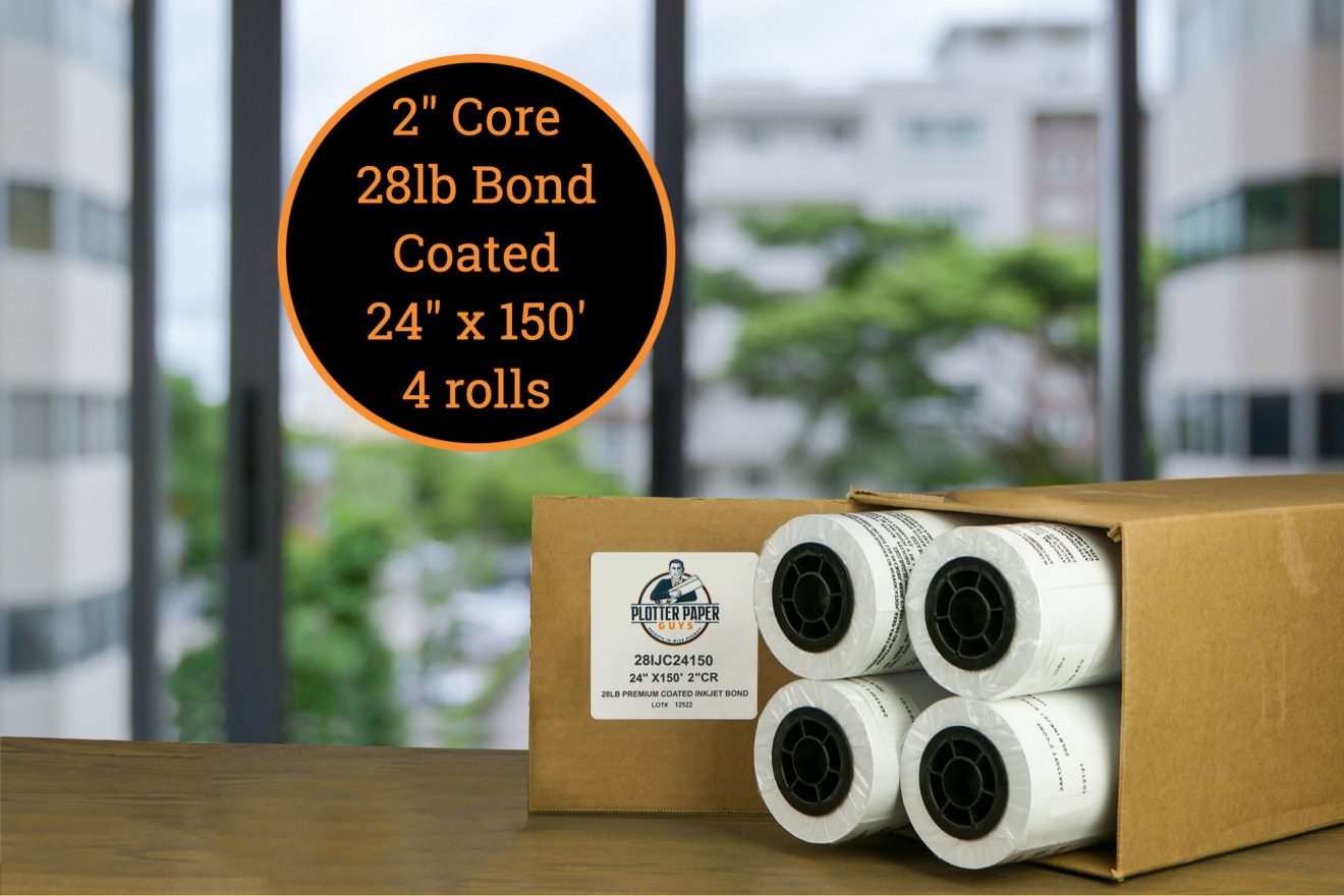 28 lb. Premium Coated Inkjet Bond Paper - 24" x 150' Roll; 4 rolls per ...