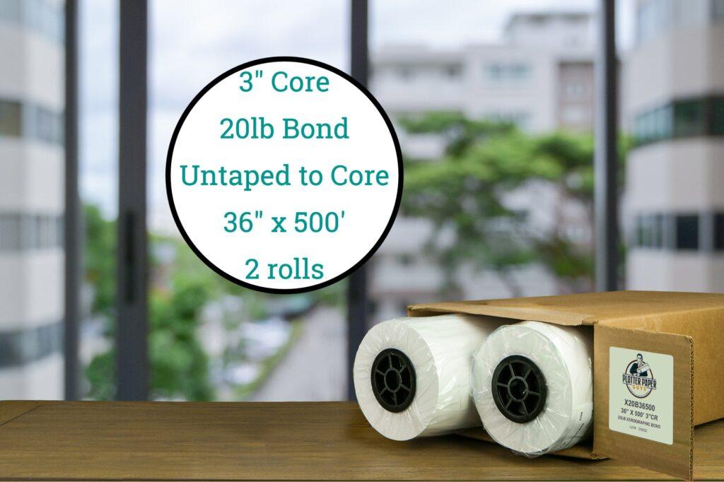 20 lb. Xerographic Bond Paper - 36" x 500' Roll; 2 rolls per box ...