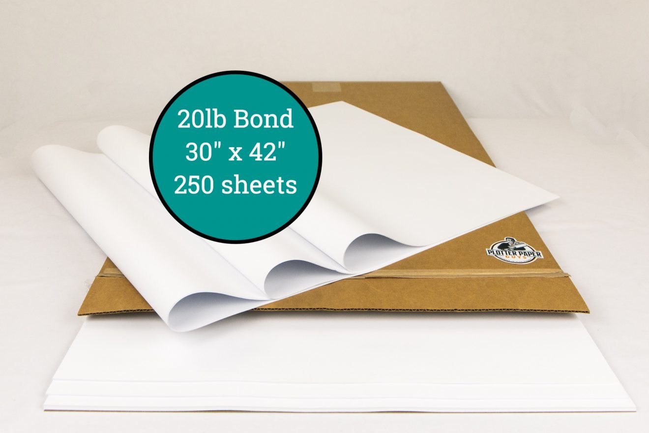 20 lb Xerographic Bond Paper - 30" x 42" (250 sheets) - Plotter Paper Guys